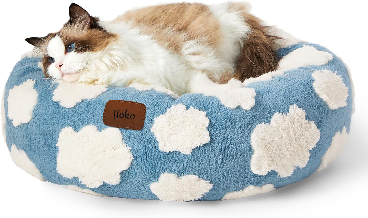 Personalized plush blue cloud pet bed, Donut style cat and dog bed ...